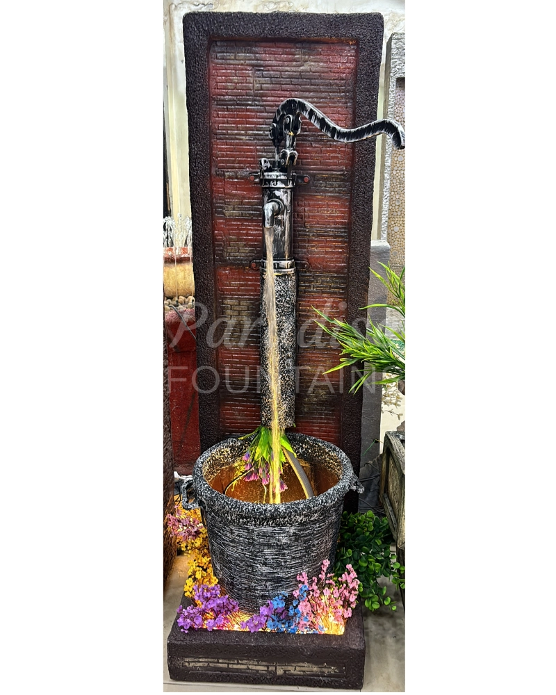 Handpump Waterfall Fountain | Rustic Outdoor Water Feature